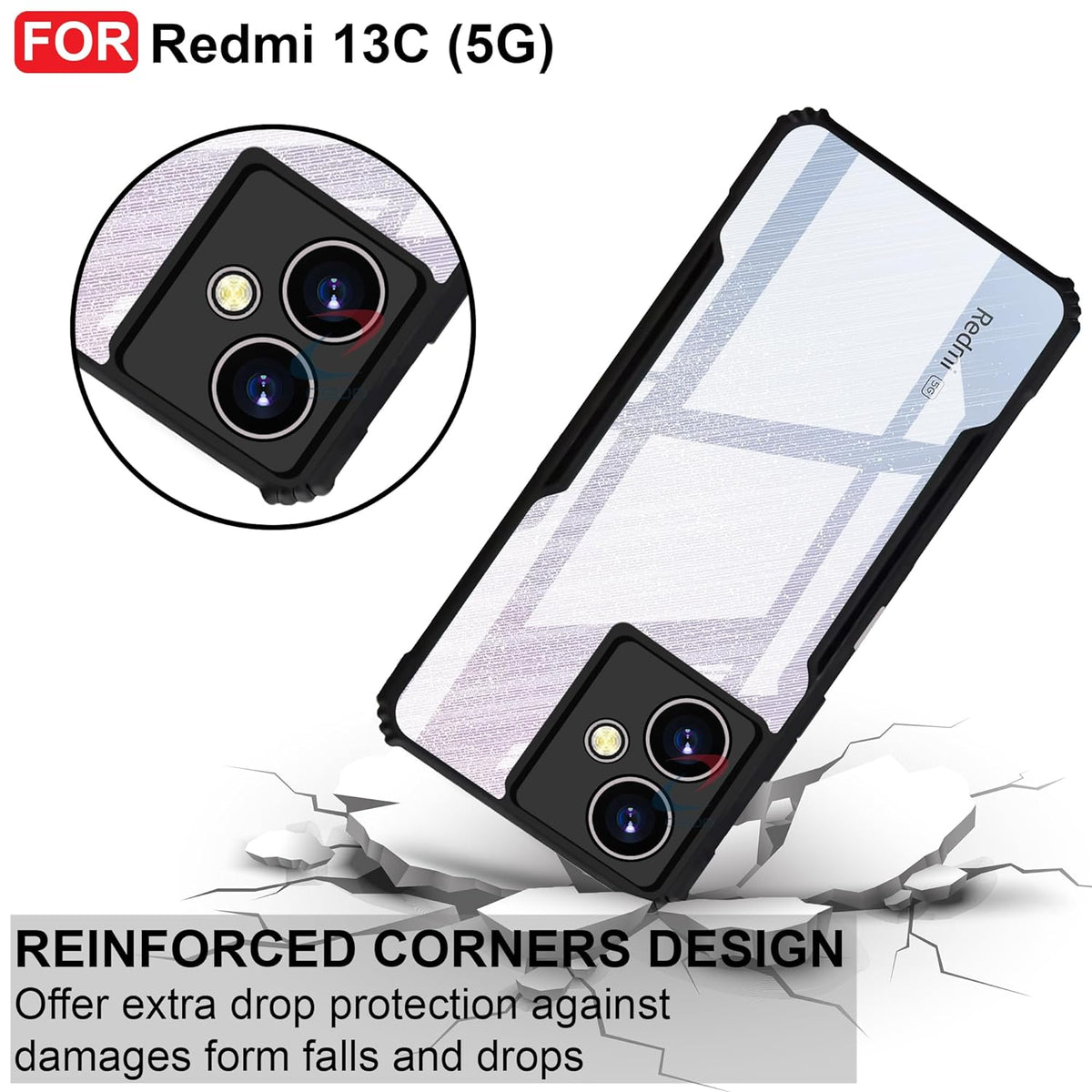 Hybrid Shockproof transparent Silicone Case for Redmi 13c 5G – The Hatke