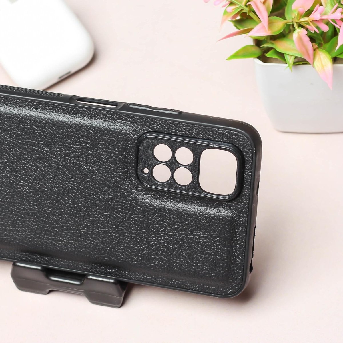 Raised Edges Black Leather Case for Redmi Note 11 – The Hatke