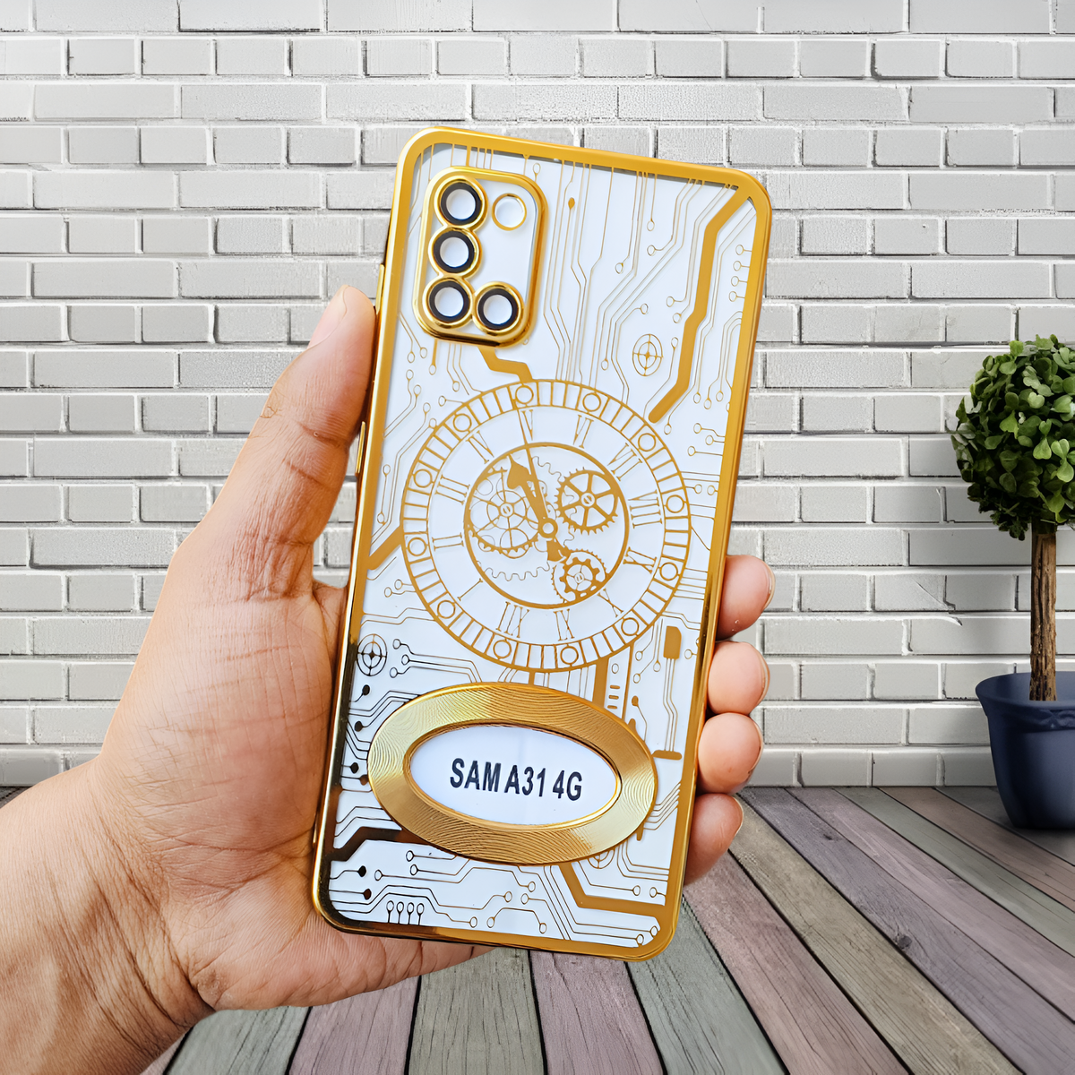 Golden Watch Machine Logo Cut Transparent Case for Samsung A31 – The Hatke
