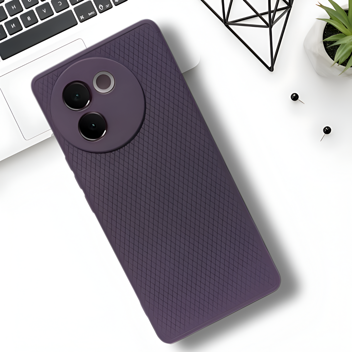 Deep Purple Line Wave Silicone Case for Vivo V30E – The Hatke